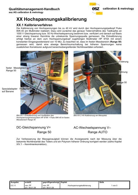 22-XX Hochspannungs-Kalibrierung - esz AG calibration & metrology