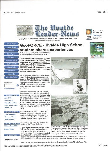 GeoFORCE - Uvalde High School student shares experiences