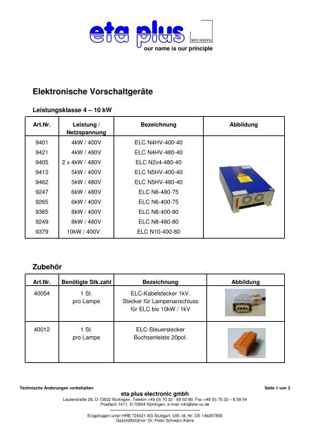 Elektronische Vorschaltgeräte - eta plus electronic GmbH