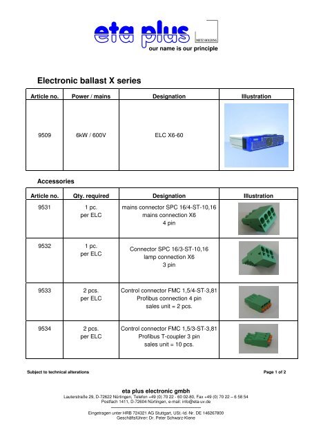 Electronic ballast X series - eta plus electronic GmbH
