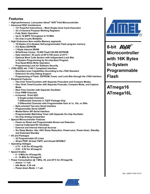 8 Bit Microcontroller With 16k Bytes In System Programmable Flash 2773