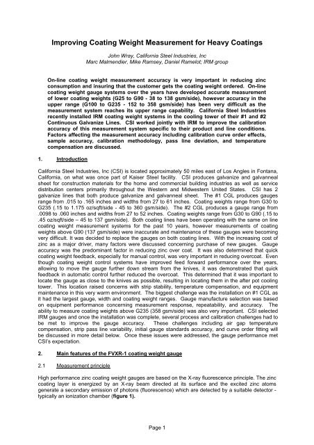 Improving Coating Weight Measurement for Heavy ... - IRM group