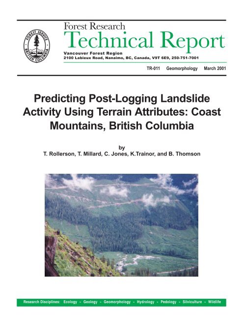 Predicting Post Logging Landslide Activity Using Ministry Of Forests