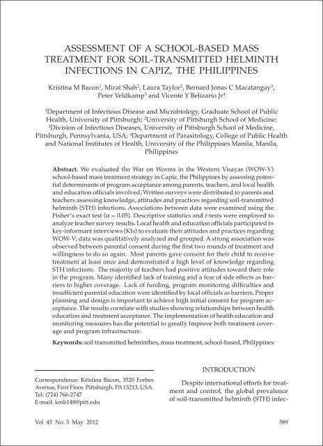 Assessment of a school-based mass treatment for - Faculty of ...