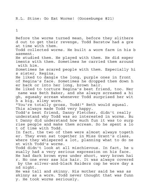 RL Stine: Go Eat Worms! (Goosebumps #21) - The Cap'ns Quarters