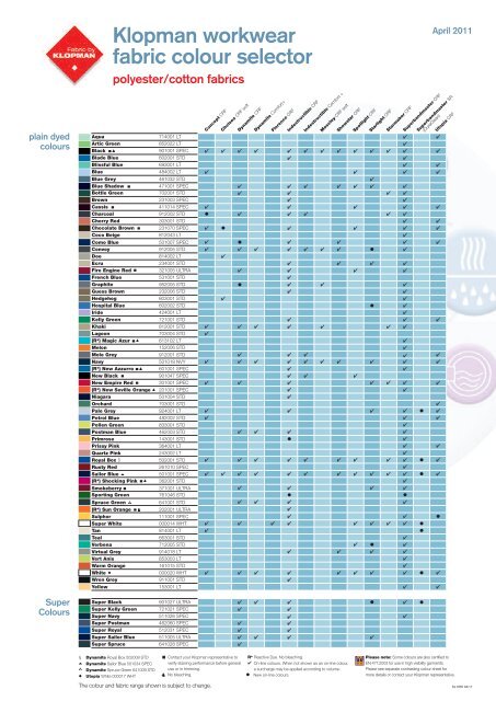 Klopman workwear fabric colour selector polyester/cotton ... - Variker