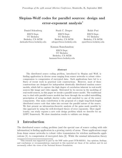 Designing Slepian-Wolf codes for vector source / side - Stark Draper