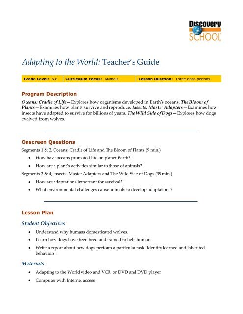 Adapting To The World: Teacher's Guide - Discovery Education