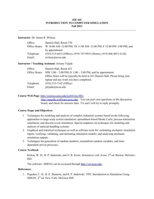 ISE 441 Fall 2011 Syllabus - Jeremy J. Tejada's Teaching Portfolio