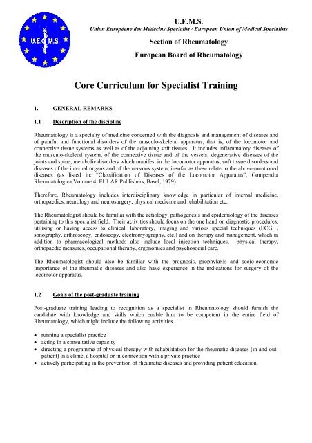 Core Curriculum for Specialist Training