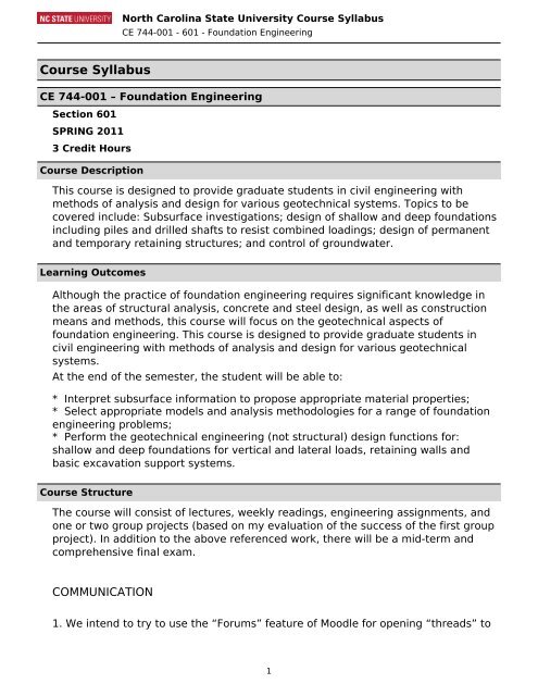 Course Syllabus - Engineering Online - North Carolina State ...