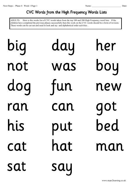 Phase 4 - wk 1 CVC words - Steps 2 Learning