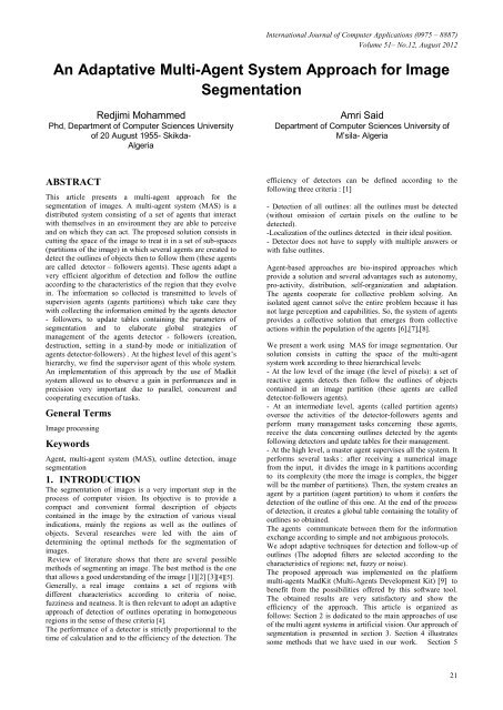 An Adaptative Multi-Agent System Approach for Image Segmentation