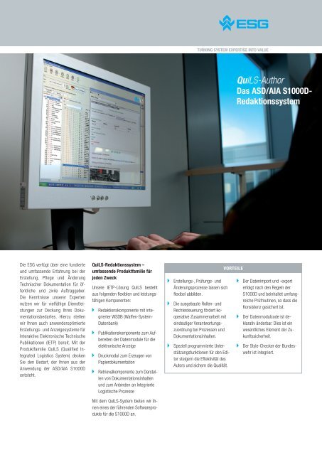 QuILS-Author: Das ASD/AIA S1000D-Redaktionssystem - ESG
