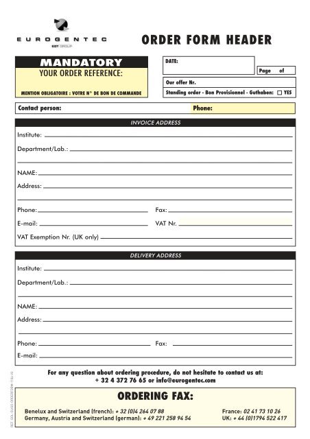 ORDER FORM HEADER - Eurogentec