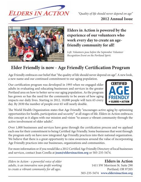 Age Friendly Certification Program - Elders in Action