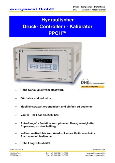 Hydraulischer Druck- Controller / - Kalibrator PPCHâ ¢ - Europascal ...