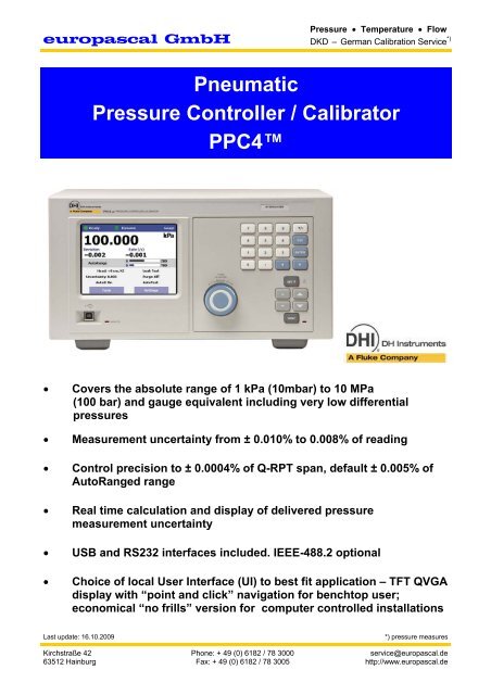 Pneumatic Pressure Controller / Calibrator PPC4 - Europascal GmbH