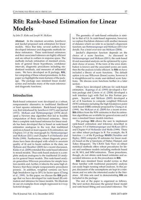 Rfit: Rank-based Estimation for Linear Models - The R Journal