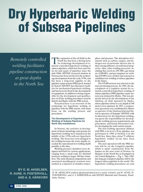Dry Hyperbaric Welding of Subsea Pipelines - Files.aws.org