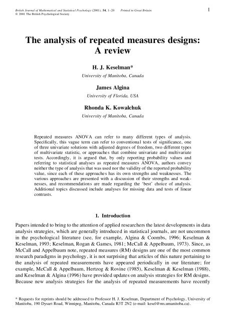 The analysis of repeated measures designs: A review