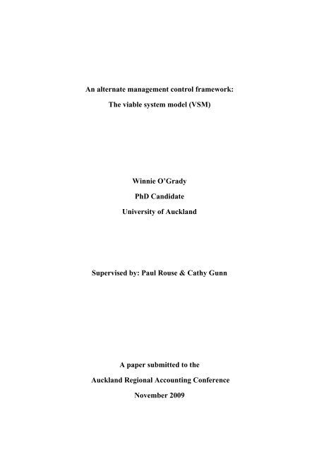 An Alternate Management Control Framework The Viable System Model