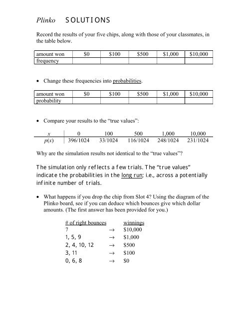 Plinko SOLUTIONS - Ncssm.edu