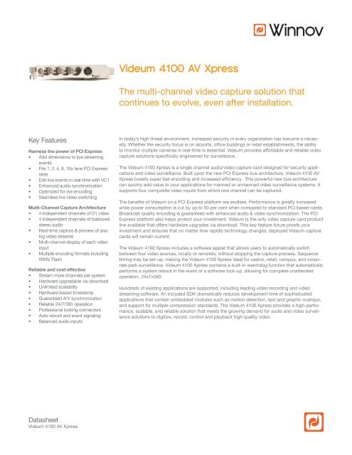 Videum 4100 AV Xpress Datasheet - Winnov