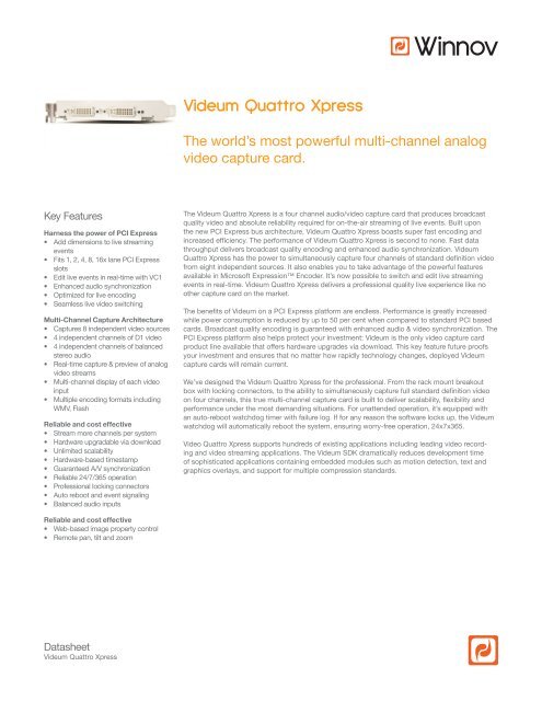 Videum Quattro Xpress Datasheet - Winnov