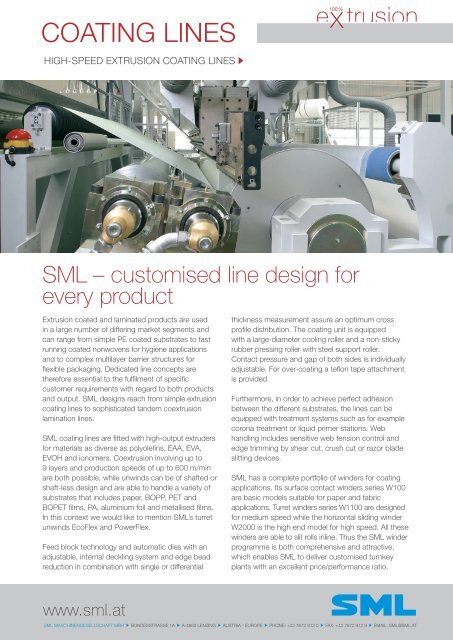 datasheet high-speed extrusion coating lines - SML