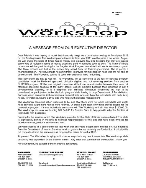 A MESSAGE FROM OUR EXECUTIVE DIRECTOR - Workshop