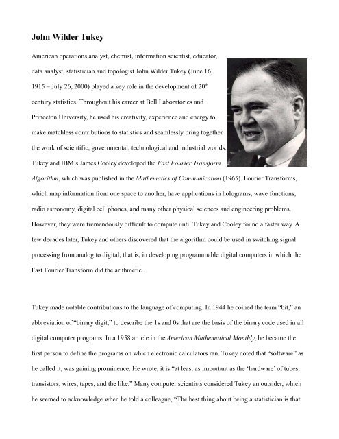 John Wilder Tukey - A Chonicle of Mathematical People