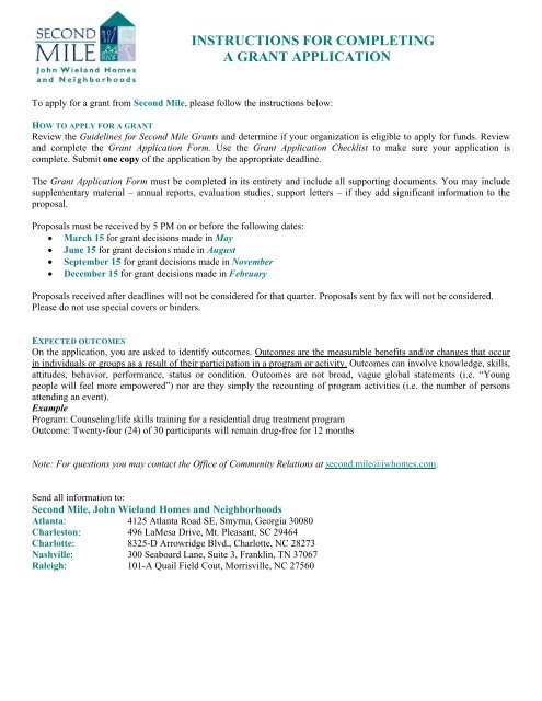 instructions for completing a grant application - John Wieland ...