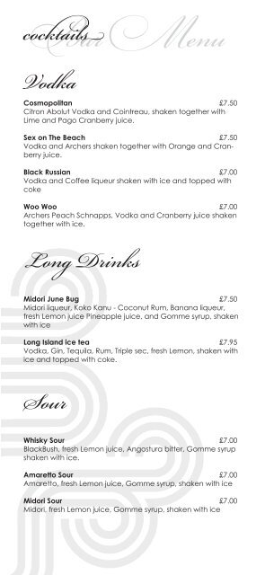 Bar Menu - Hotel Una