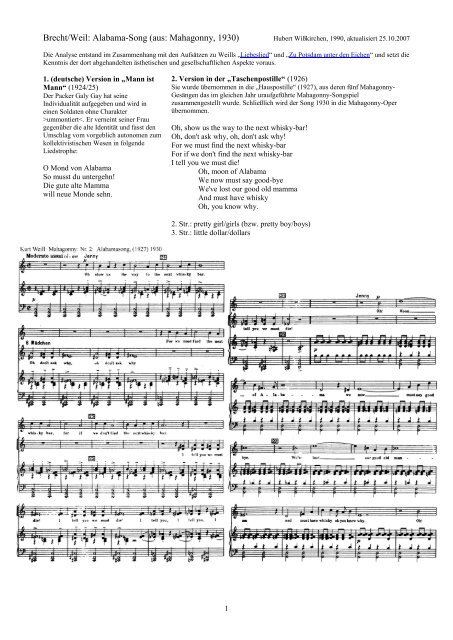 Alabama-Song - Didaktische Analyse von Musik