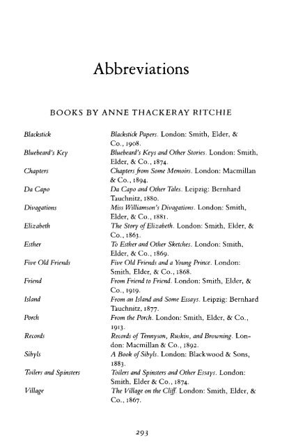 Anne Thackeray Ritchie: Journals and Letters - The Ohio State ...