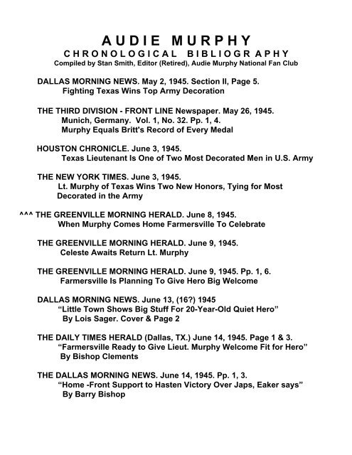 audiemurphy chronologicalbibliogr aphy - Audie L. Murphy ...
