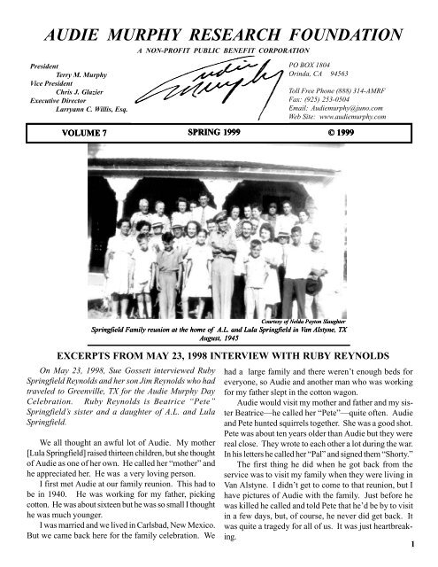 audie murphy research foundation - Audie L. Murphy Memorial ...