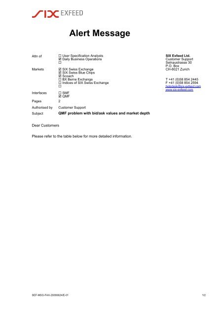 Alert Message - SIX Exfeed