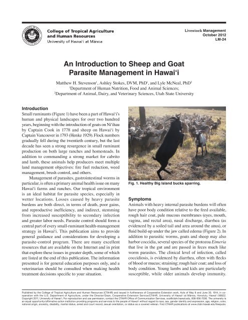 An Introduction to Sheep and Goat Parasite Management in ... - ctahr