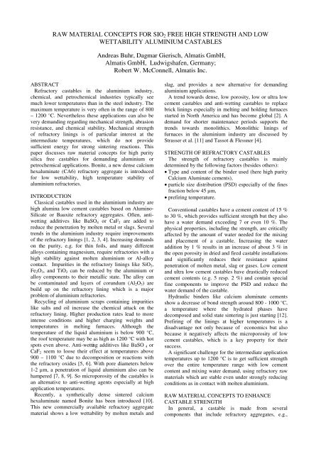 Raw material concepts for sio2 free high strength - Almatis