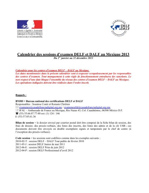 Calendrier 2016-2017 des examens DELF DALF pour les - CIEP