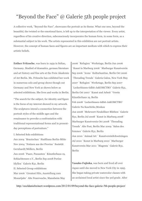 “Beyond the Face” @ Galerie 5th people project - Axel Daniel Reinert