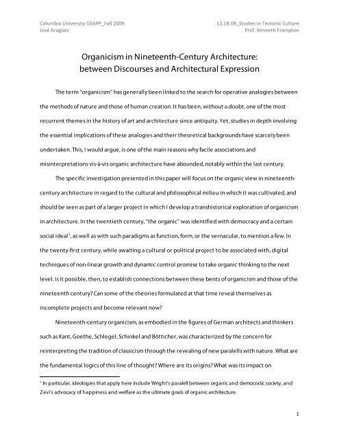 Organicism in Nineteenth-Century Architecture - Columbia ...