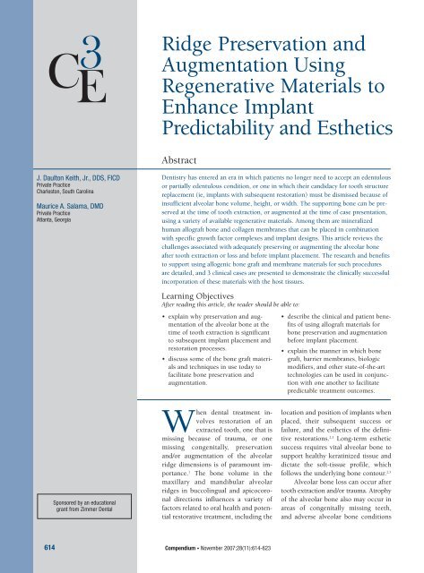 Ridge Preservation And Augmentation Using ... - Zimmer Dental