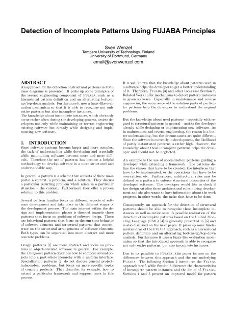 Detection of Incomplete Patterns Using FUJABA Principles