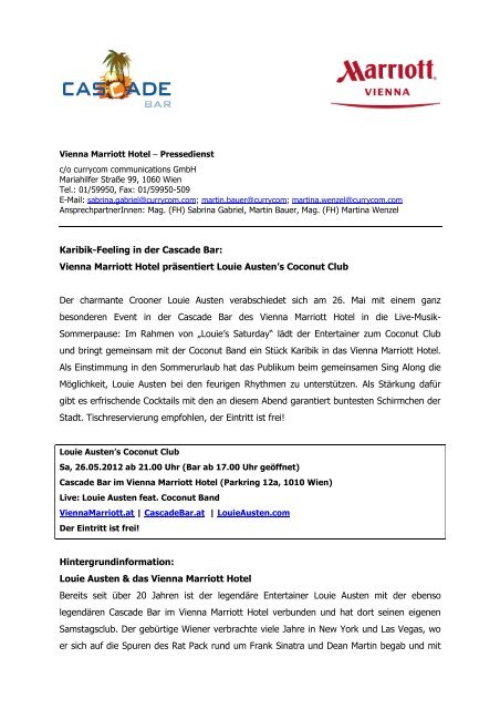 Vienna Marriott Hotel präsentiert Louie Austen's ... - Cascade Bar