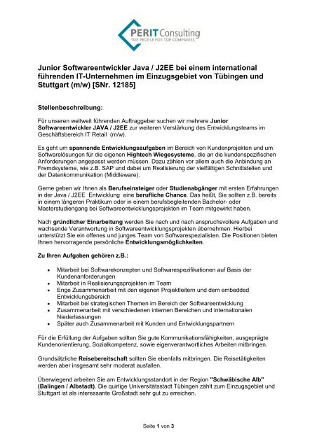 Junior Softwareentwickler Java / J2EE bei einem ... - Studienzentrum
