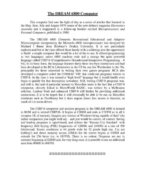 The DREAM 6800 Computer - The MESSUI Place