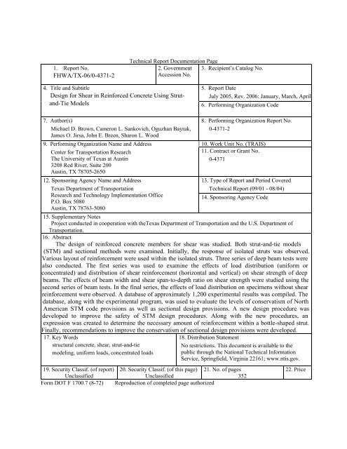 Design for Shear in Reinforced Concrete Using Strut